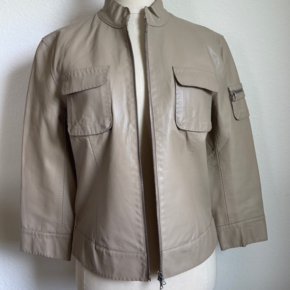 Max Studio | Jackets & Coats | Max Studio Tan Leather Zip Up Jacket ...